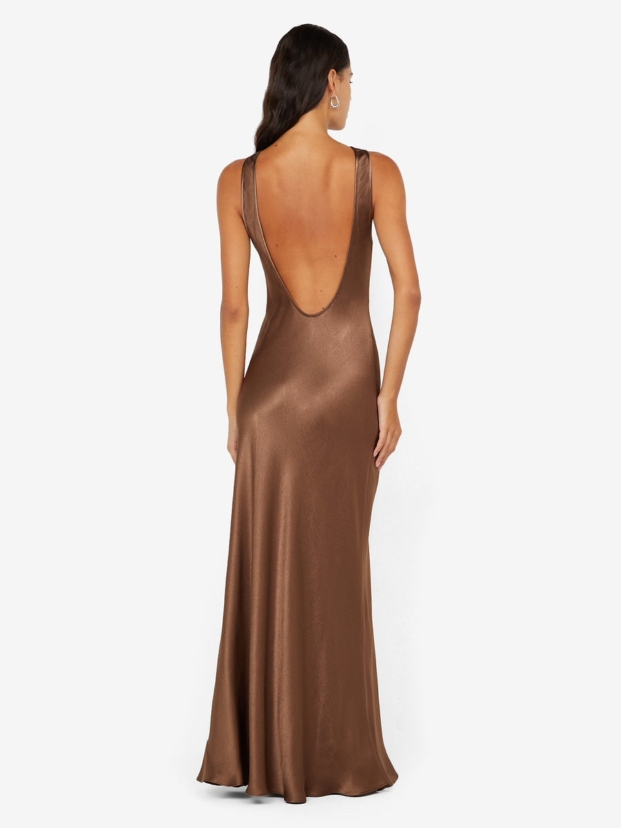 ELISIA TWIST MAXI DRESS - MILK CHOCOLATE – BEC + BRIDGE US
